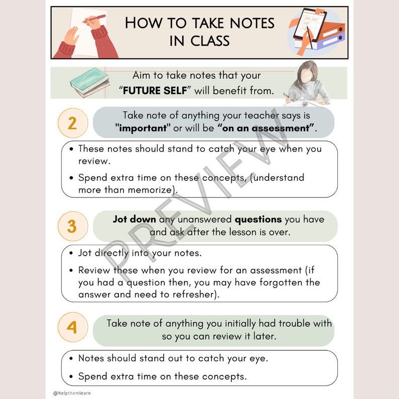 Note Taking Study Skills Tips and Strategies Posters With Student ...