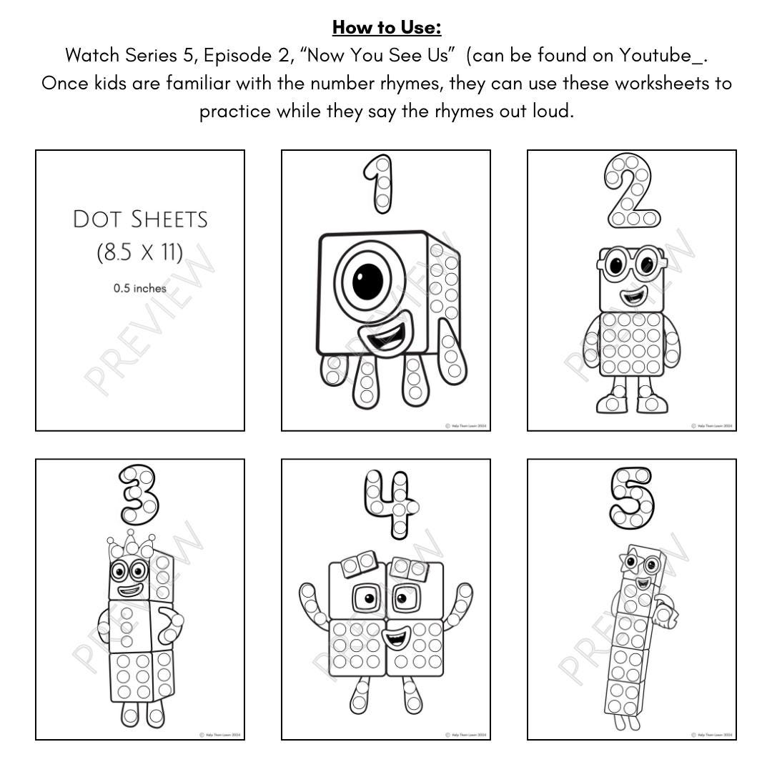 Numberblocks Dot Marker/sticker Printable Worksheets 1-10 (8.5 X 11 ...