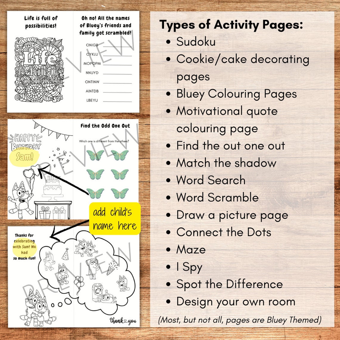 Customizable Bluey Birthday Activity Book Colouring Pages, Word ...
