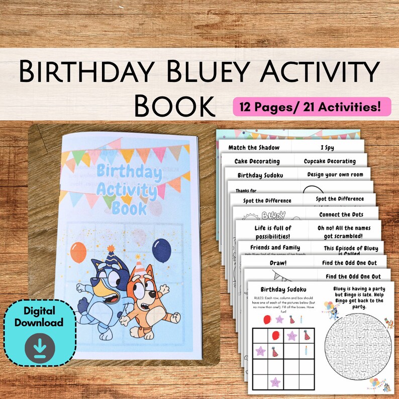 Bluey Birthday Activity Book With Colouring Pages, Word Searches, Word ...
