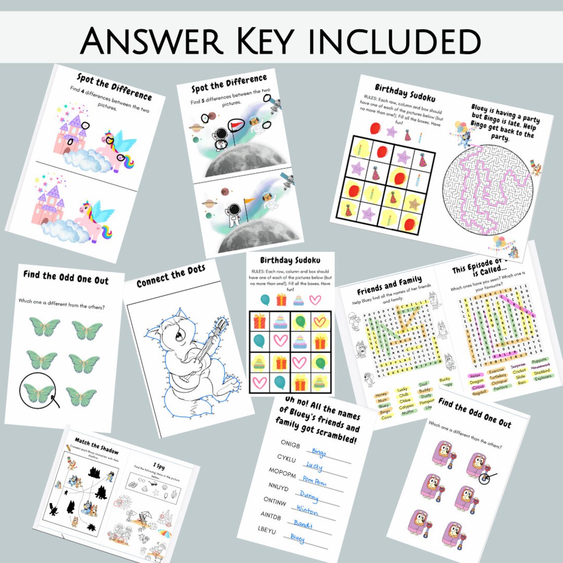 Customizable Bluey Birthday Activity Book Colouring Pages, Word ...