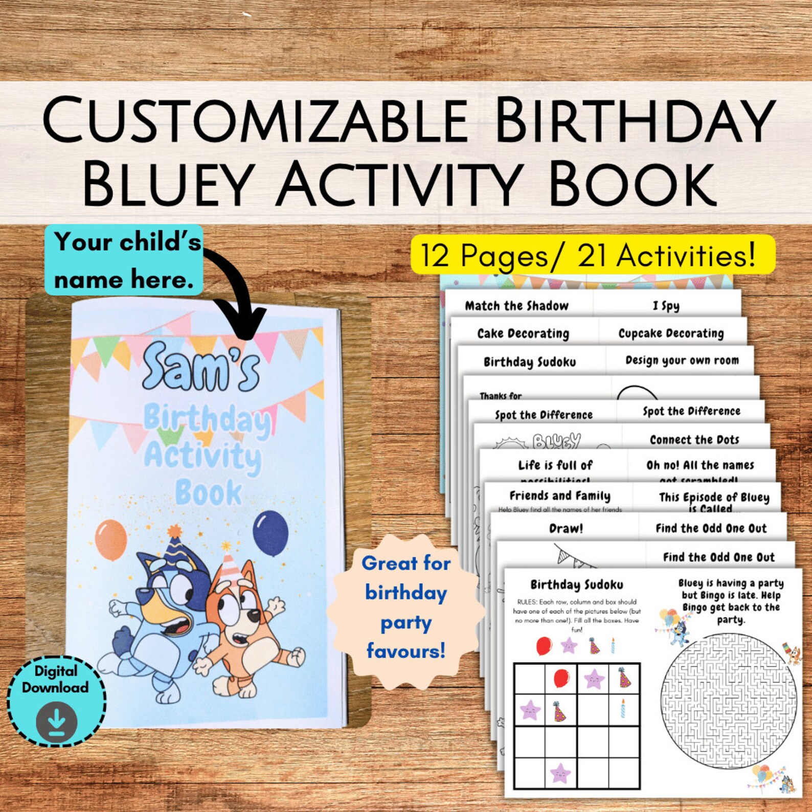Customizable Bluey Birthday Activity Book Colouring Pages, Word ...