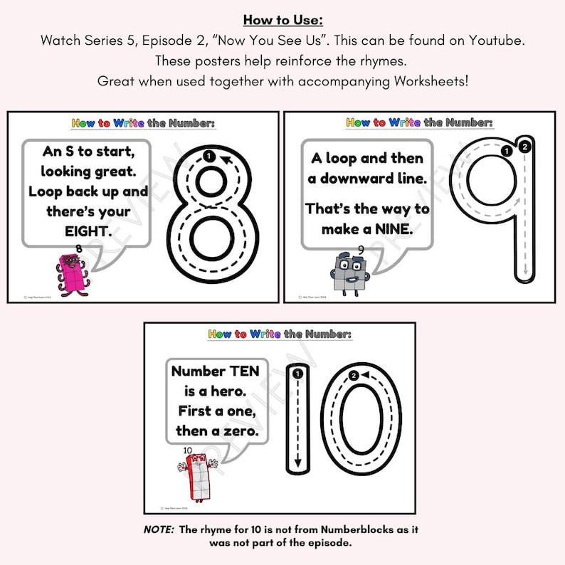 Number Formation (POSTER SET) Numberblocks Poems Rhymes for Learning to ...