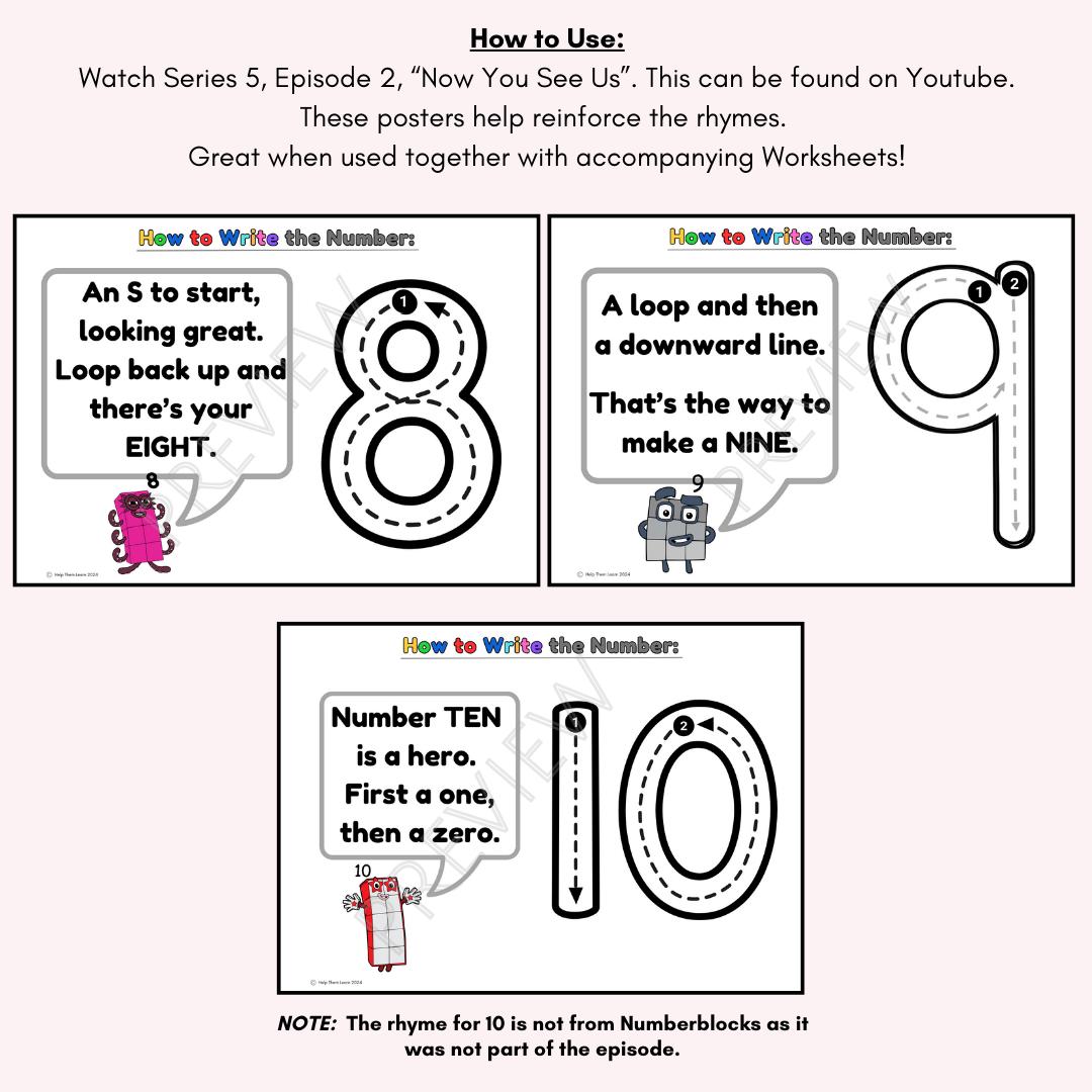 Number Formation (POSTER SET) Numberblocks Poems Rhymes for Learning to ...