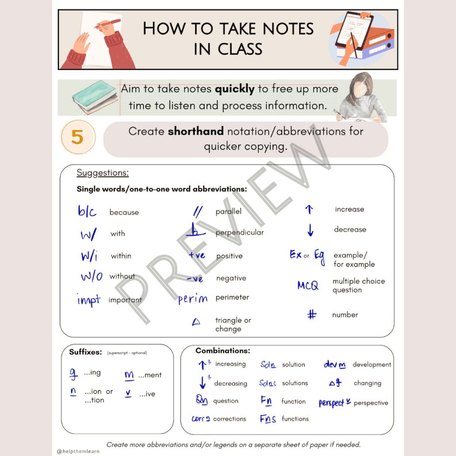 Note Taking Study Skills Tips and Strategies Posters With Student ...