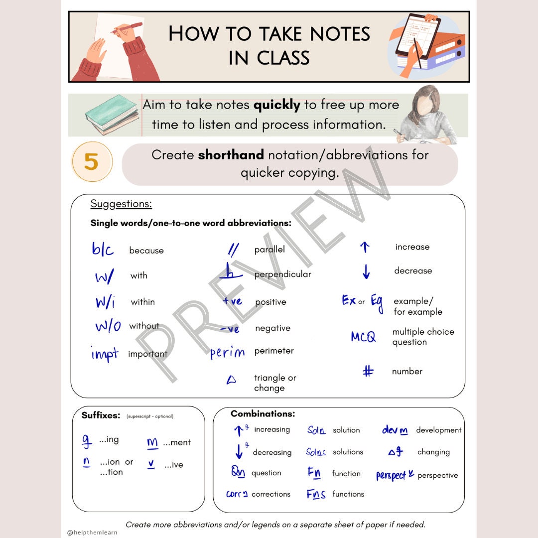 Note Taking Study Skills Tips and Strategies Posters With Student ...