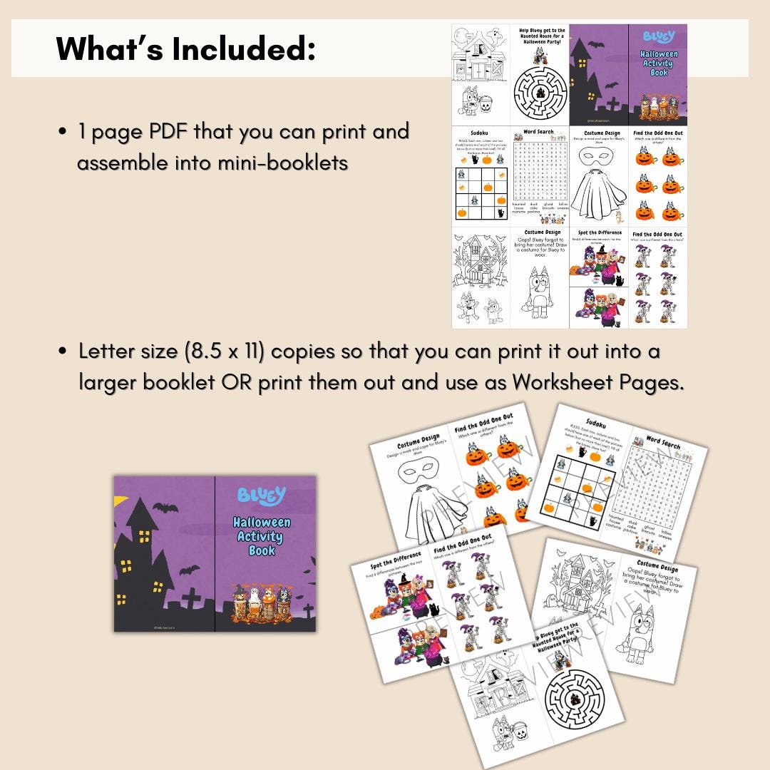Bluey Halloween Mini Booklet Candy Alternative for Trick or Treating ...