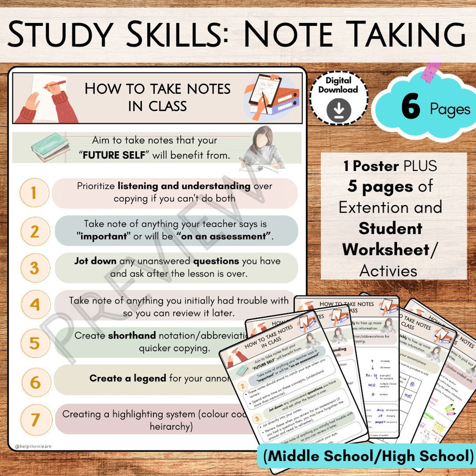 Note Taking Study Skills Tips and Strategies Posters With Student ...