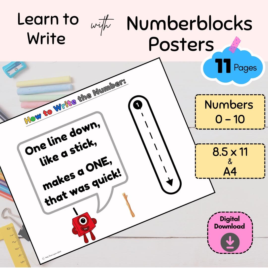 Number Formation (POSTER SET) Numberblocks Poems Rhymes for Learning to ...