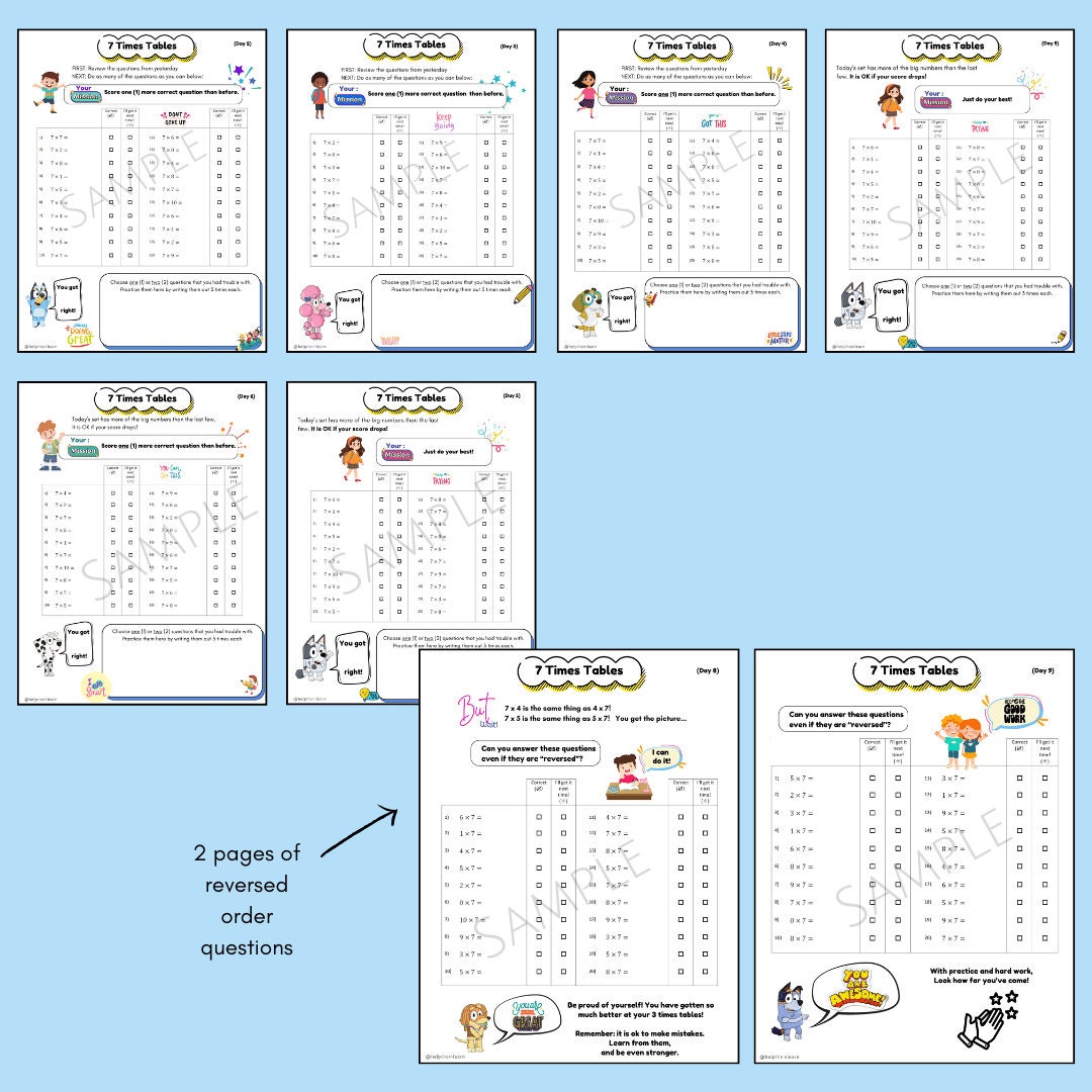 Bluey Themed 6 9 Times Table Multiplication Worksheets With Answers for ...