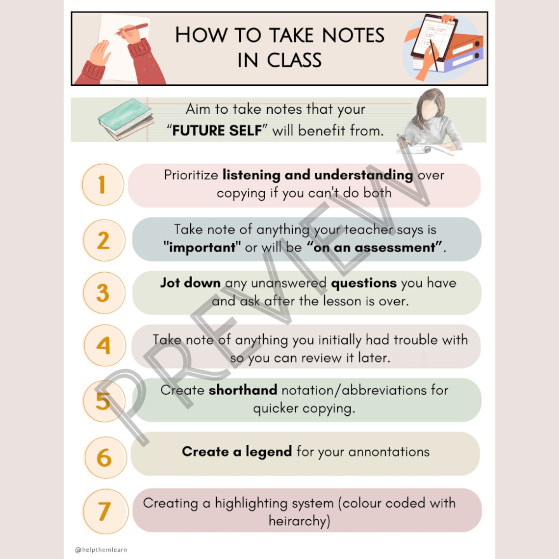 Note Taking Study Skills Tips and Strategies Posters With Student ...