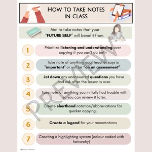 Note Taking Study Skills Poster: Classroom Learning Strategies (digital ...