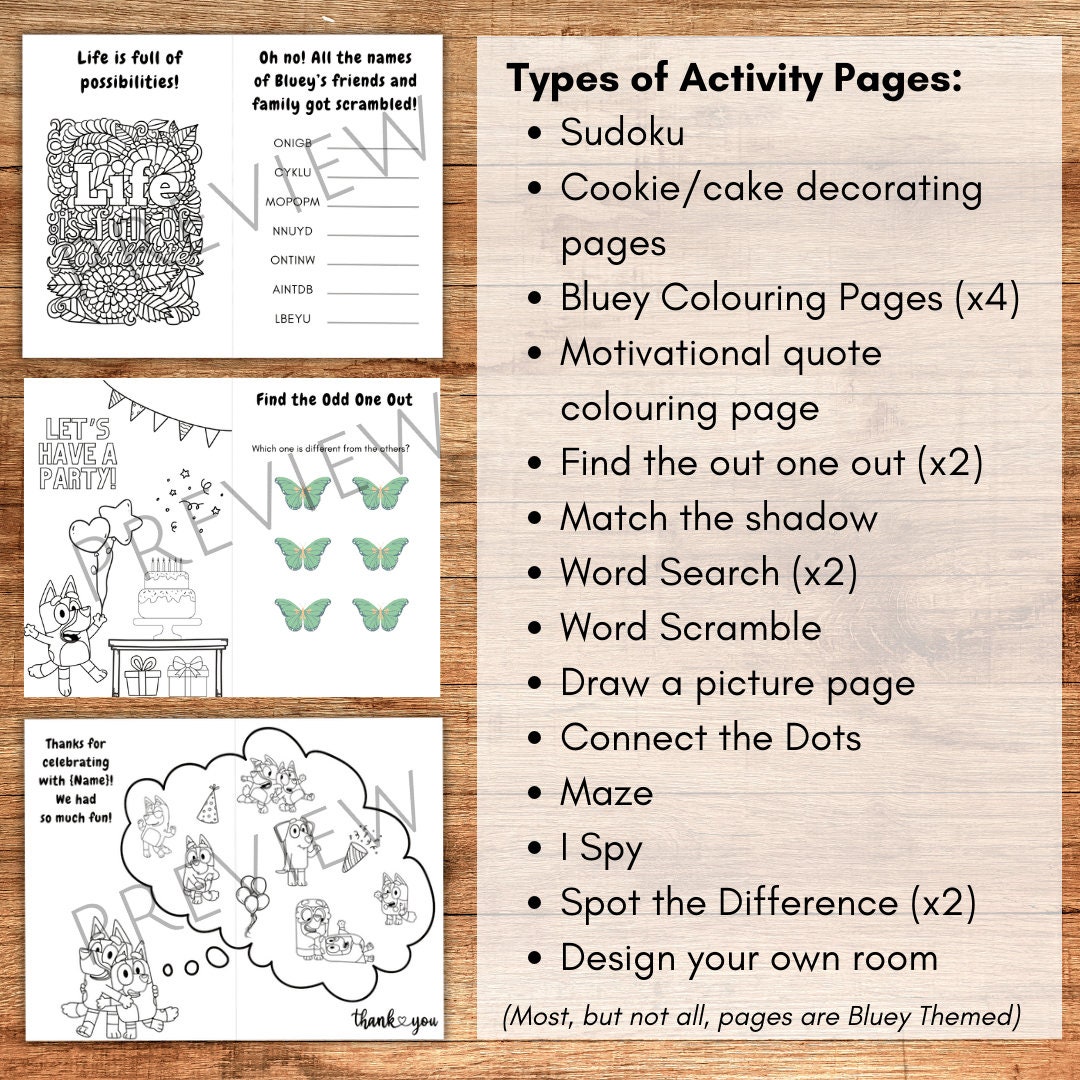 Bluey Activity Book With Colouring Pages, Word Searches, Word Scrambles ...