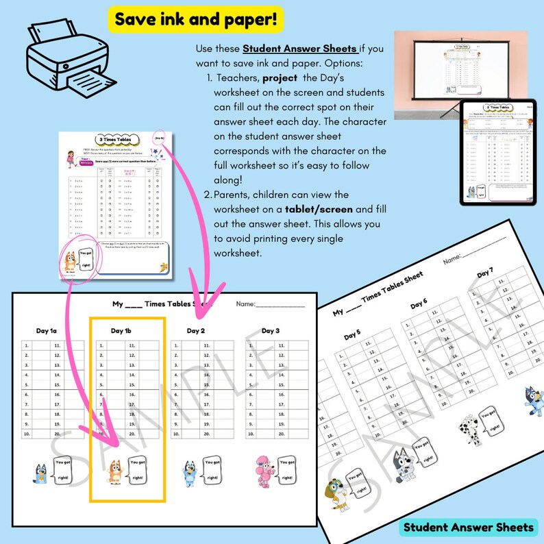 Bluey Themed 6 9 Times Table Multiplication Worksheets With Answers for ...