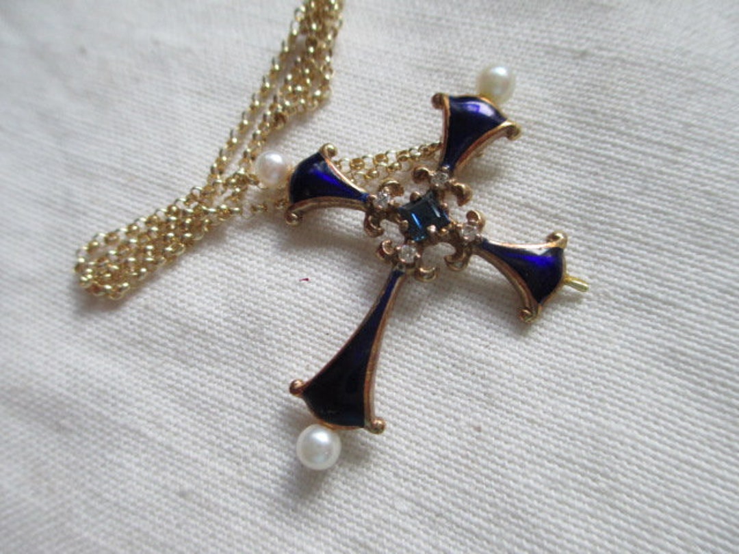 Franklin Mint IGOR CARL FABERGE Enamel Cross in 14k Solid Gold With ...