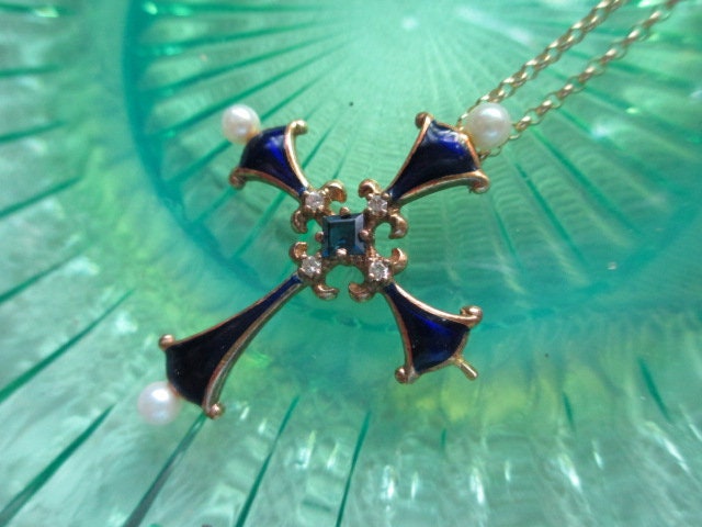 Franklin Mint IGOR CARL FABERGE Enamel Cross in 14k Solid Gold With ...