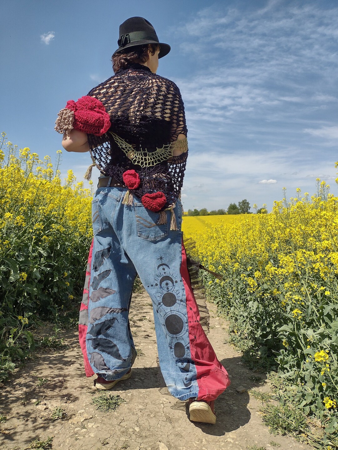 Upcycled, Hand-painted Trousers Surprise Gift, Dark Style, Wide Jeans ...