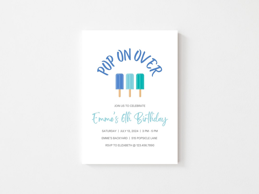 Popsicle "pop on Over" Birthday Invitation - MULTIPLE COLOR OPTIONS - Etsy