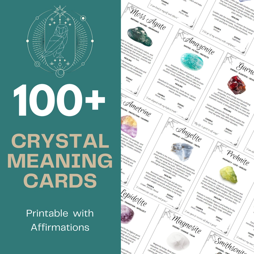 100+ Crystal Meaning Cards, Positive Affirmations, Printable, Gemstone ...