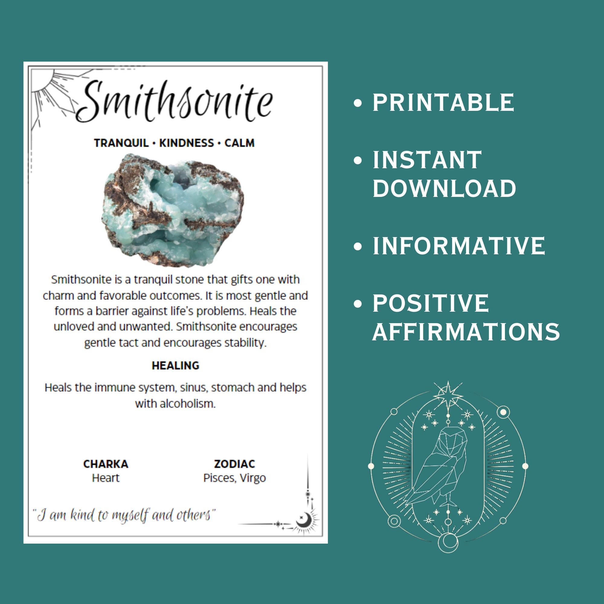 100+ Crystal Meaning Cards, Positive Affirmations, Printable, Gemstone ...