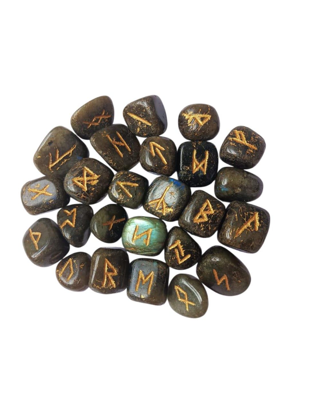 Labradorite Rune Set : 25 Piece Engraved Tumble Stones, Elder Futhrak ...