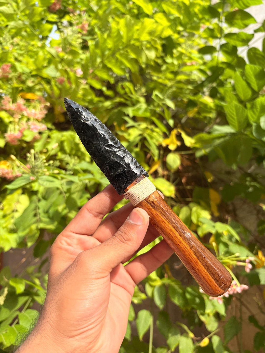 Handcrafted 8'' Black Obsidian Knife With Wooden Handle, Crystal Knife ...