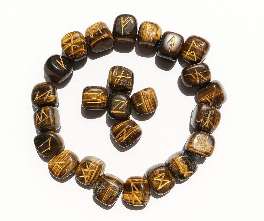 Tiger Eye Rune Set, Crystal Rune Set, Elder Futhrak Rune Set, Gemstone ...
