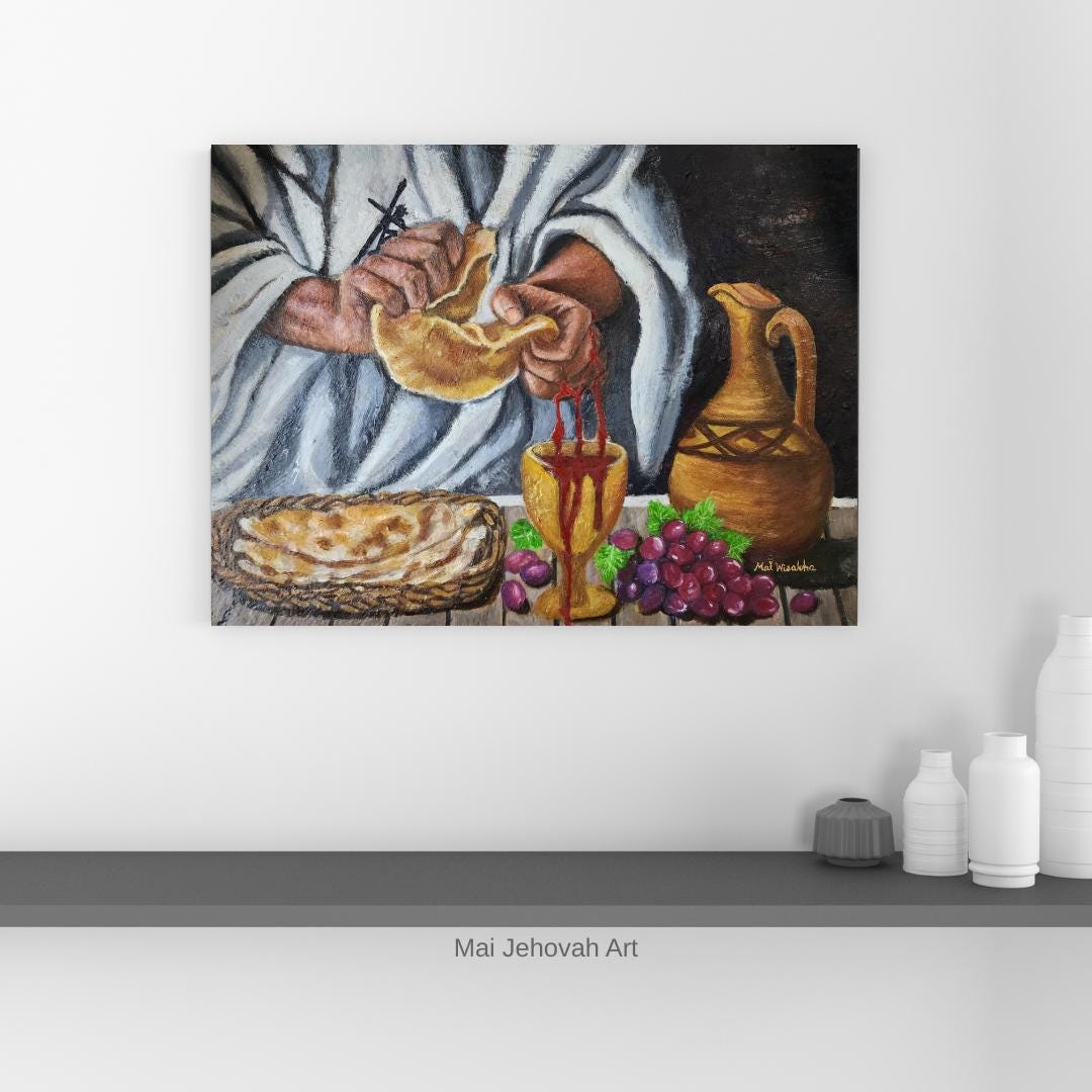 Jesus's Hand Bread, Wine & Covenant Holy Communion Canvas Print, Gift ...
