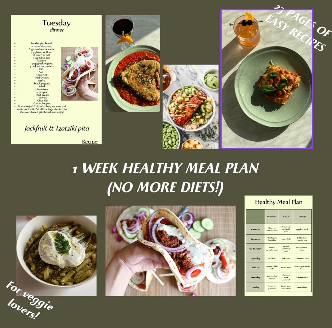1 Week Healthy Meal Plan (for Veggie Lovers) - Etsy