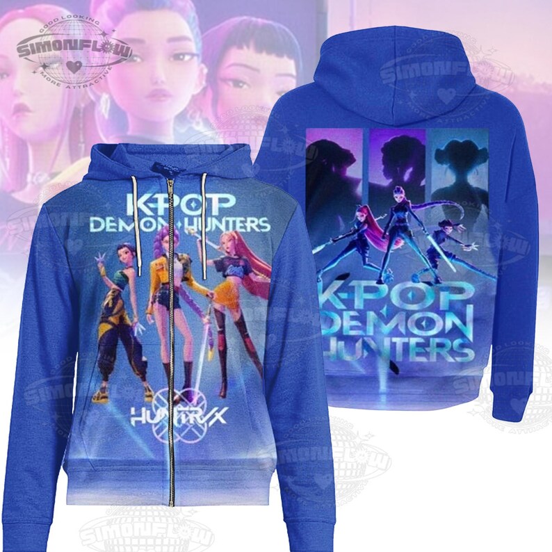 Kpop Demon Hunters 3D T-shirt, Kpop Cartoon Hoodie, Blue Graphic Tee ...