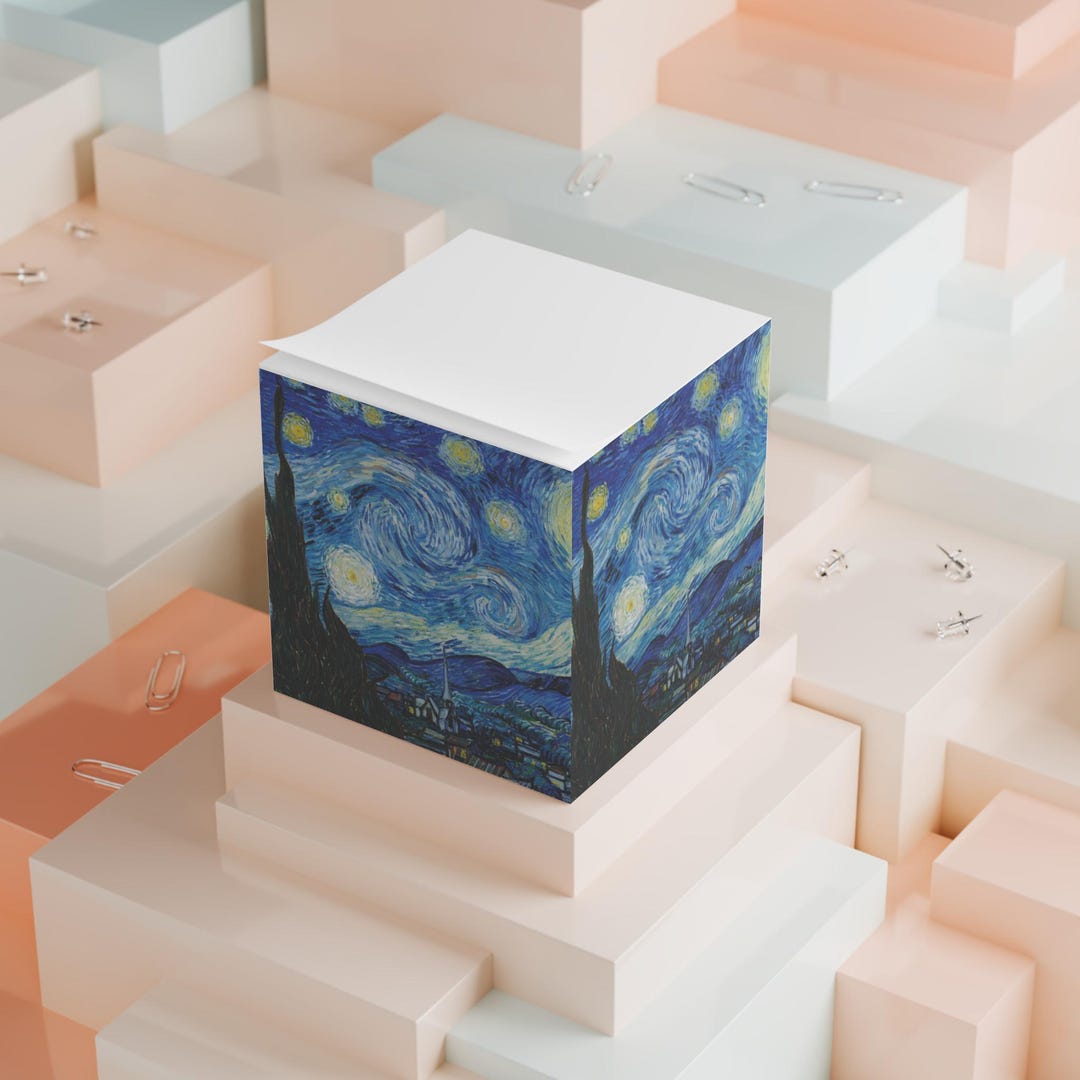 Van Gogh Starry Night Sticky Note Cube, Desk Organization, Gift, Office ...