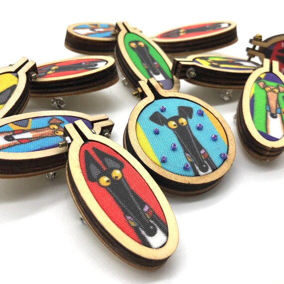 Rich Skipworth Greyhound Pins Embroidery Hoop Pins Fabric | Etsy