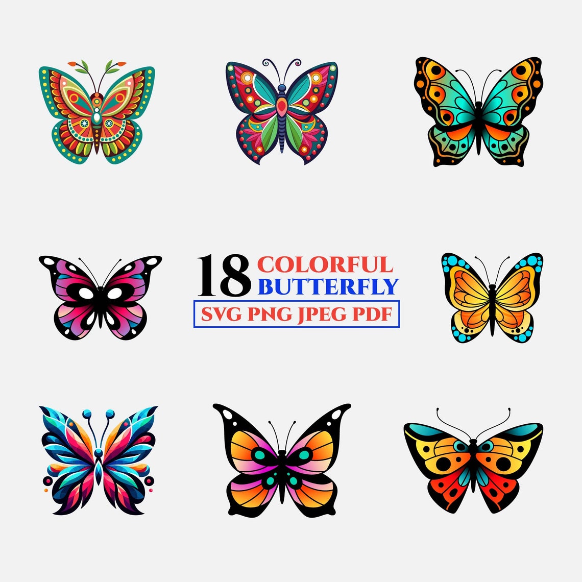 Colorful Butterfly 18 Svg Bundles, Color Butterfly PNG Bundle ...