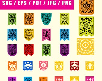 Cute Papel Picado Svg, Papel Picado Bundles, Fiesta Bunting, Papel ...