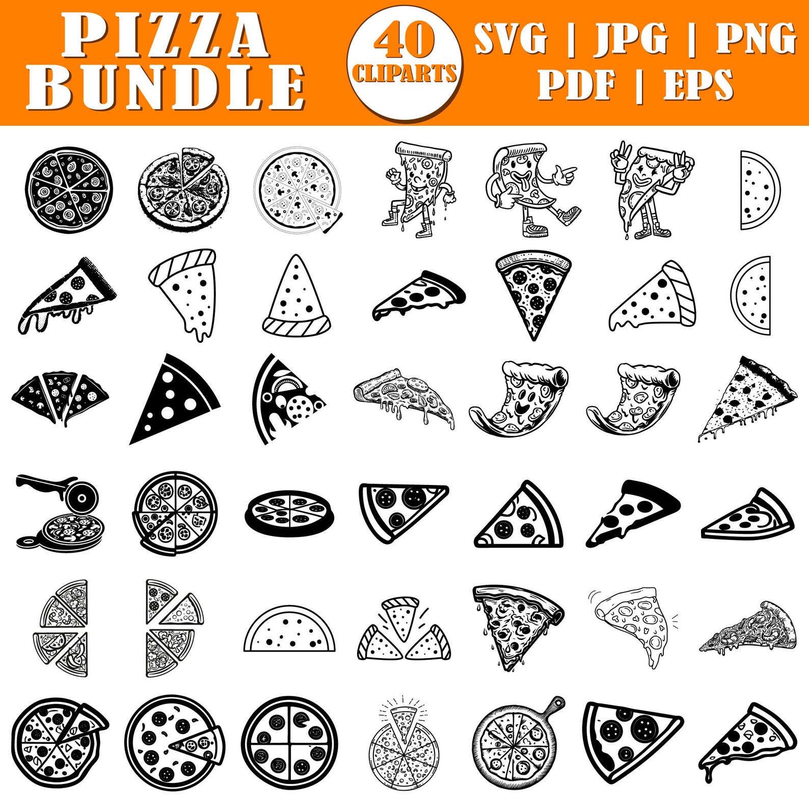 Cute Pizza Svg Bundles, Pizza Slice Svg Bundles, Pizza Clipart, Pizza ...
