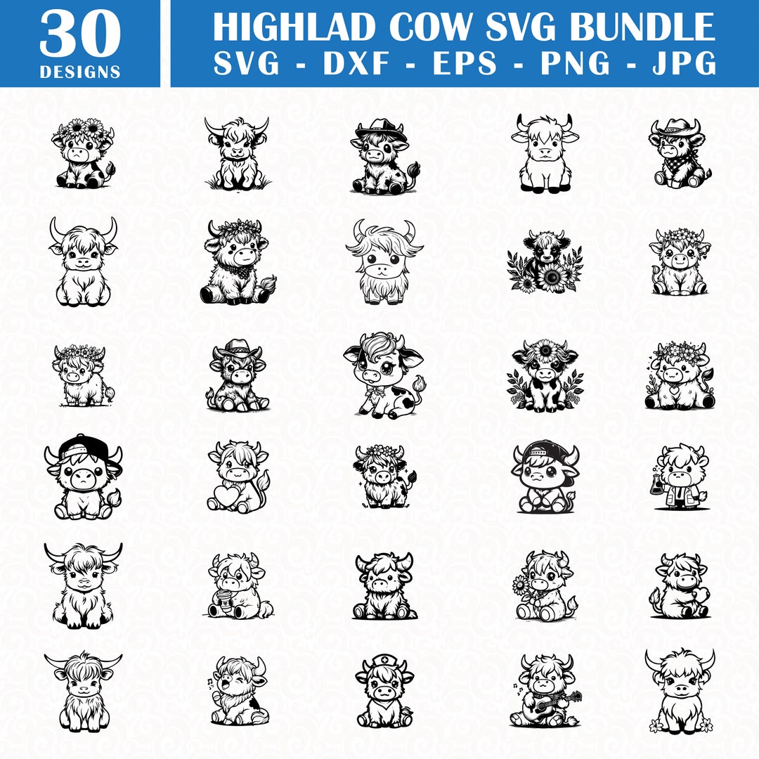Lovely Highland Cow Svg Bundles, 30 Designs Highland Cow, Highland Cow ...