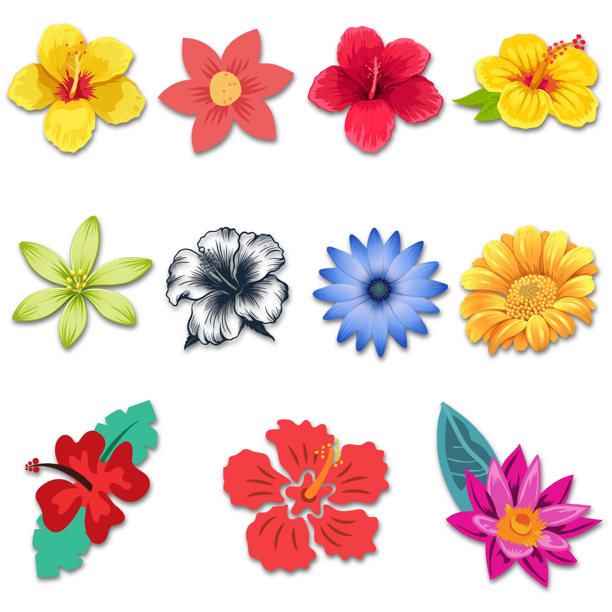 Flower Bundle Svg, 75 Flower Svg, Flower and Leaves Clip Art, Flower ...