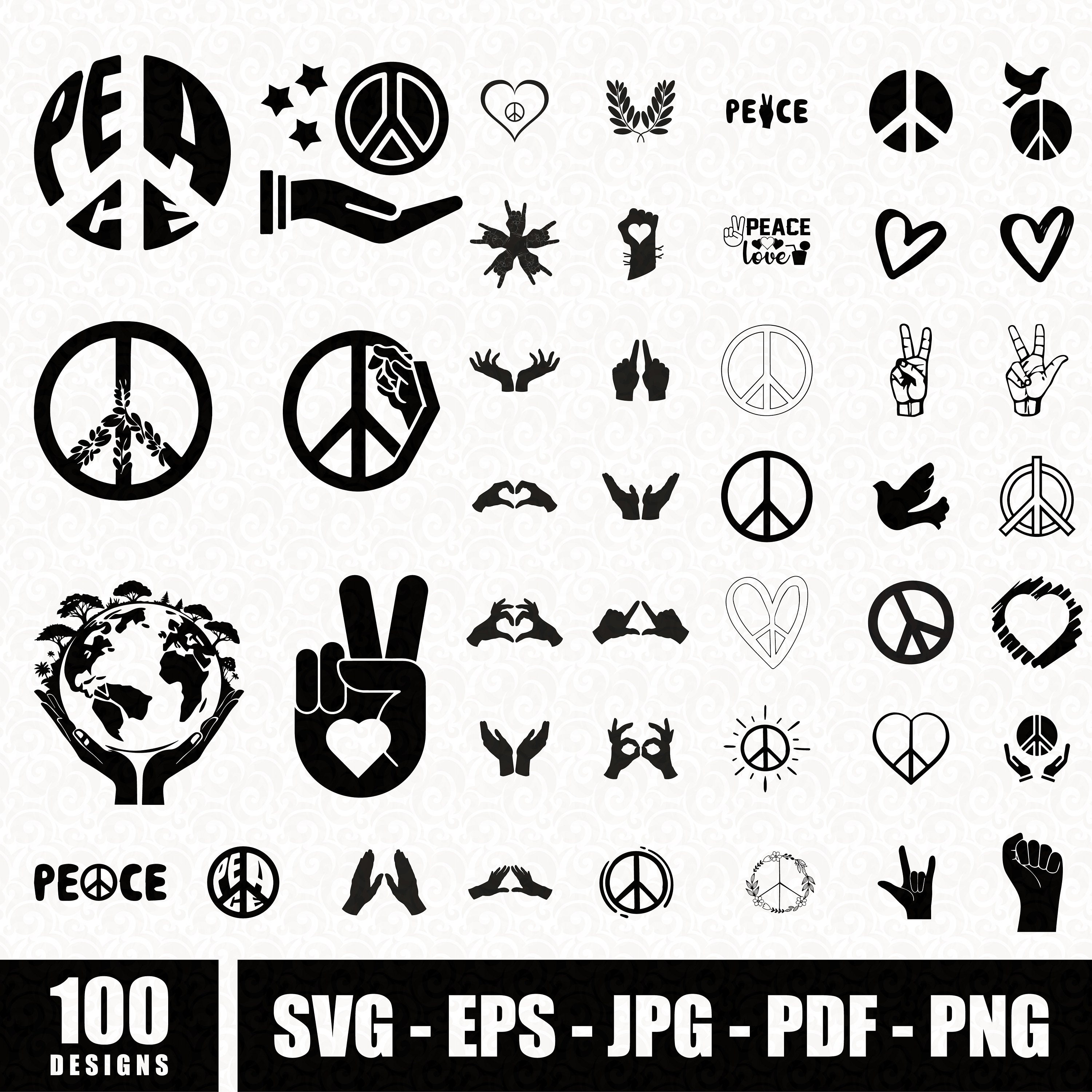 Peace Sign Svg Bundles, Peace Sign Clipart, Peace Hand Svg, Floral ...