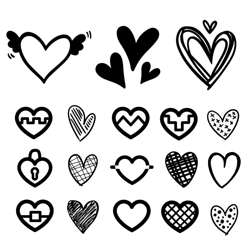 Heart Svg Bundle, Valentine Svg, Doodle Heart Svg, Hand Drawn Heart Svg ...