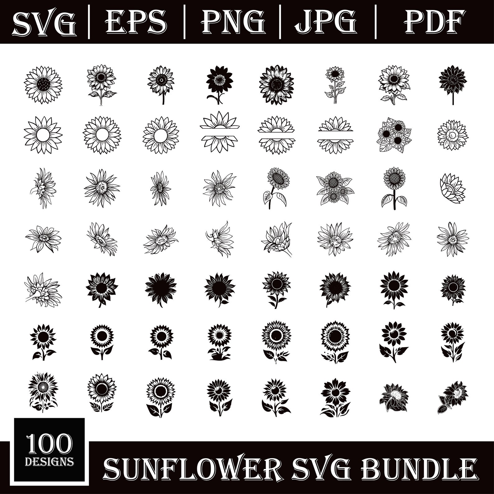 Sunflower Svg Bundles, Sunflower Svg, Sunflower Clipart, Sunflower Cut ...