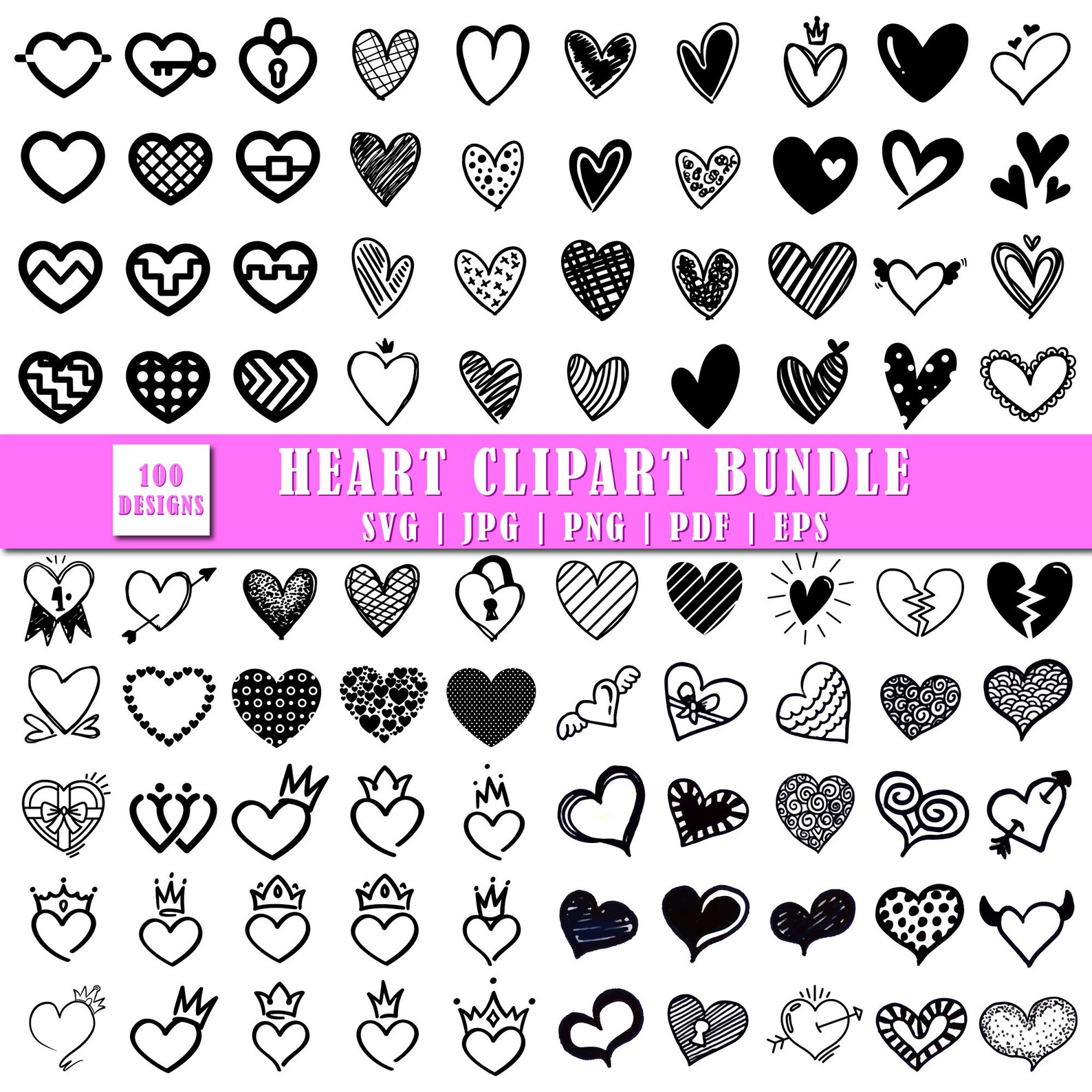 Heart Svg Bundle, Valentine Svg, Doodle Heart Svg, Hand Drawn Heart Svg ...