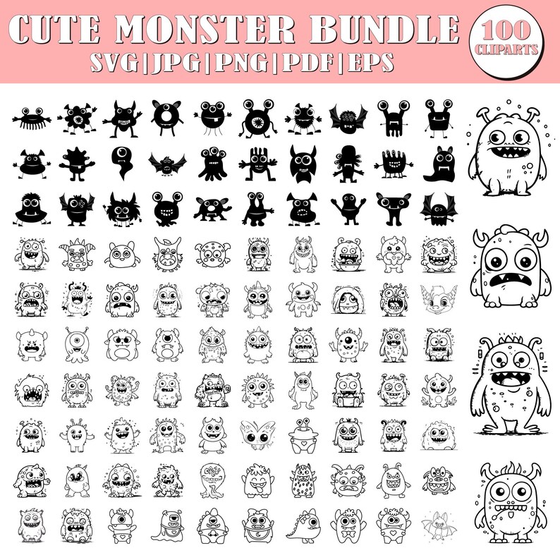Monster Svg Bundles, Moster Clipart, Monster PNG, Monster Designs, One ...