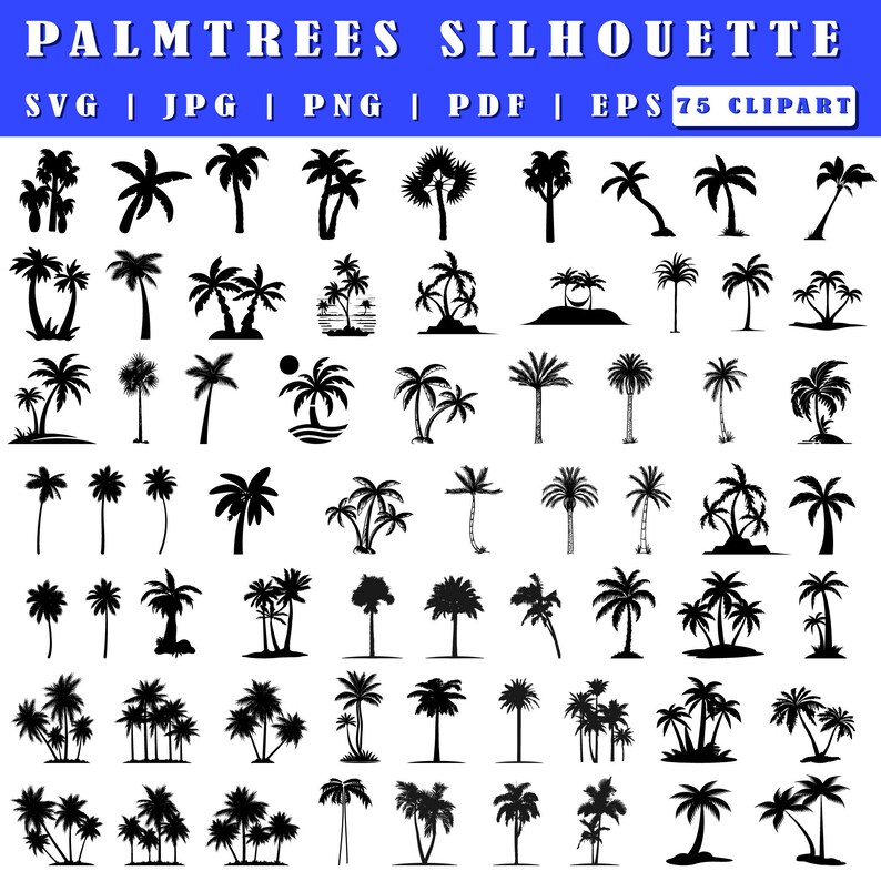 Palm Tree Svg Bundle, 75 Palm Tree Clipart, Palm Tree PNG Files, Palm ...