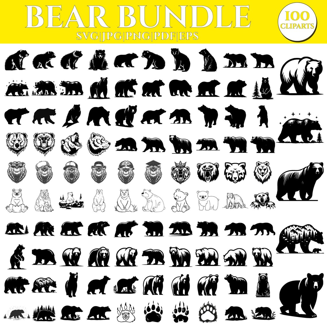 Bear Svg, Mama Bear Svg, Bear Clipart, Bear PNG for Prints, Bear T ...