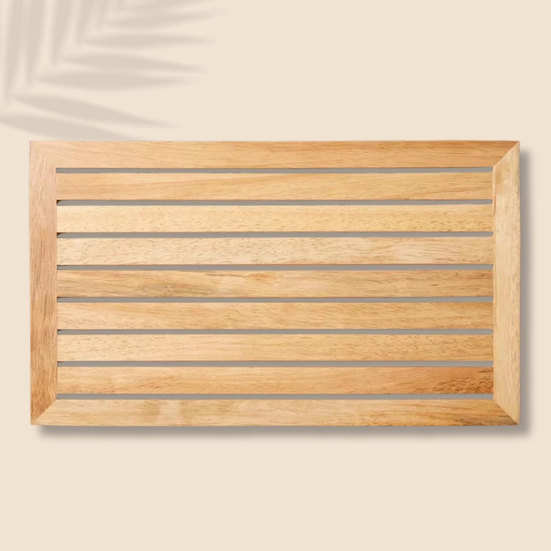 Wooden Slatted Bath Mat 24x14, Non-slip Natural Wood Shower Mat With ...