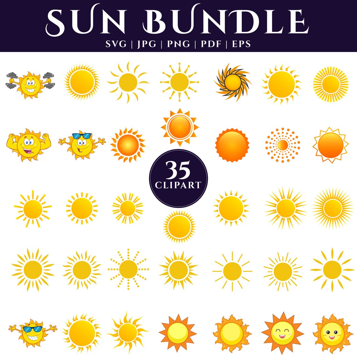 Cute Sun Svg Bundles,hot Summer Sun Svg Bundles, Summer Sun Svg, Sunset ...