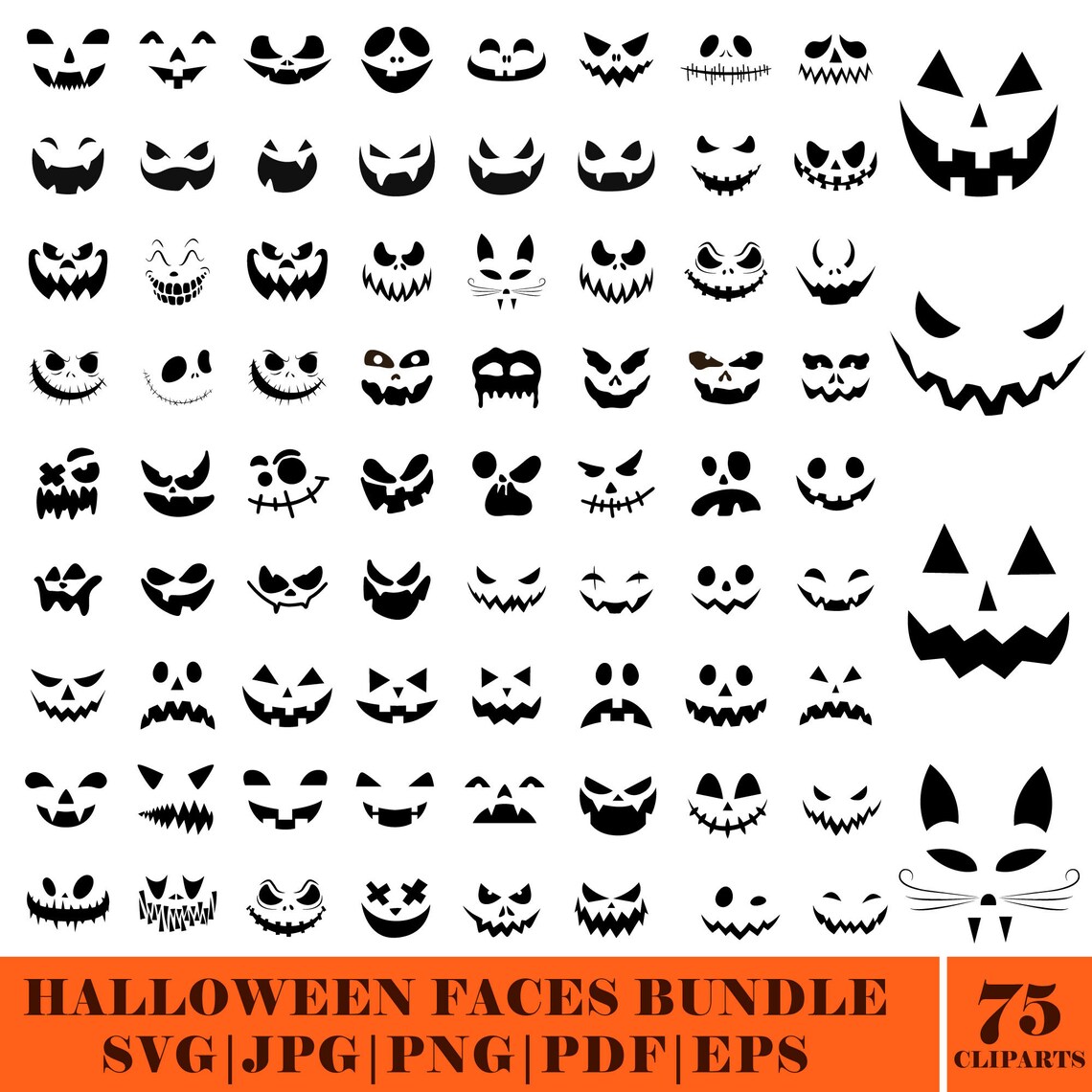 Halloween Faces Svg Bundles, Pumkin Face Svg, Scary Faces Svg Bundles ...