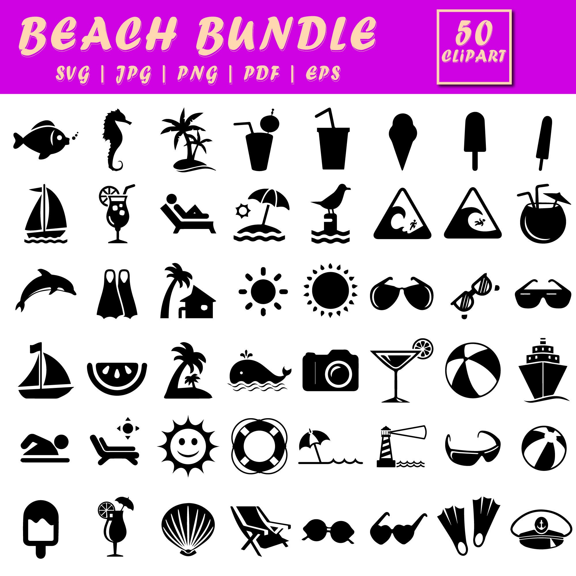Sea Beach Svg Bundles, Beach Clipart, Beach Palm Tree Svg, Beach Life ...