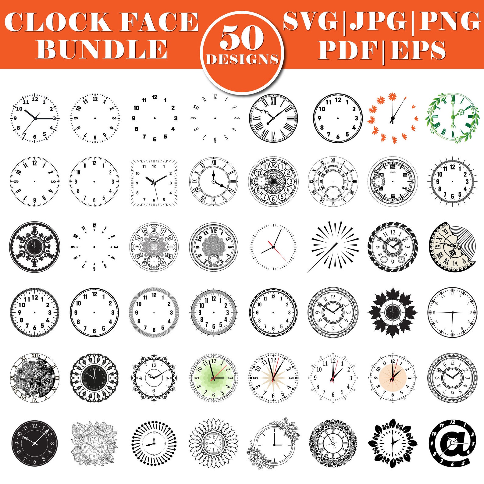 Cute Clock Face Svg Bundles, Clock Face PNG, Clock Face Clipart, Clock Face Svg Circuit for ...