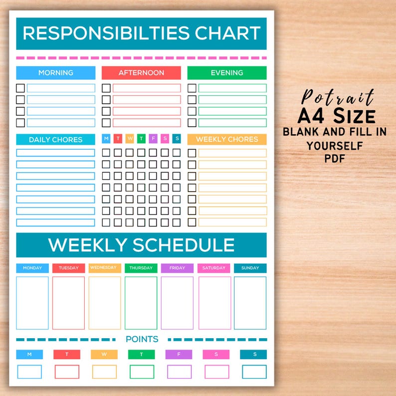 Cute Editable Responsibility Chore Charts Kids , Kids Weekly Planner ...